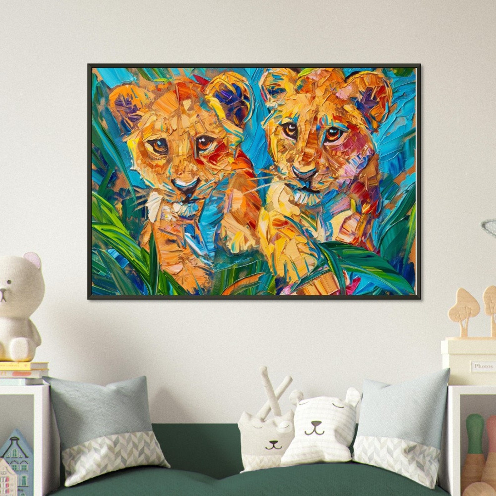 Lion Cubs Abstract Oil Painting, Colorful Cubs Wall Art, Art Modern ...
