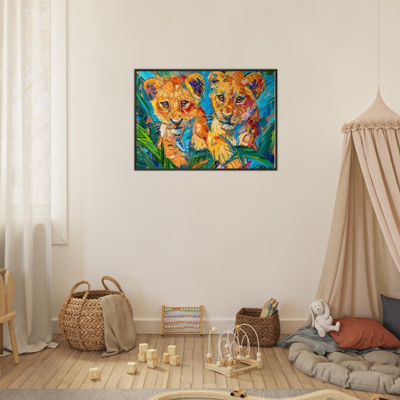 Lion Cubs Abstract Oil Painting, Colorful Cubs Wall Art, Art Modern ...