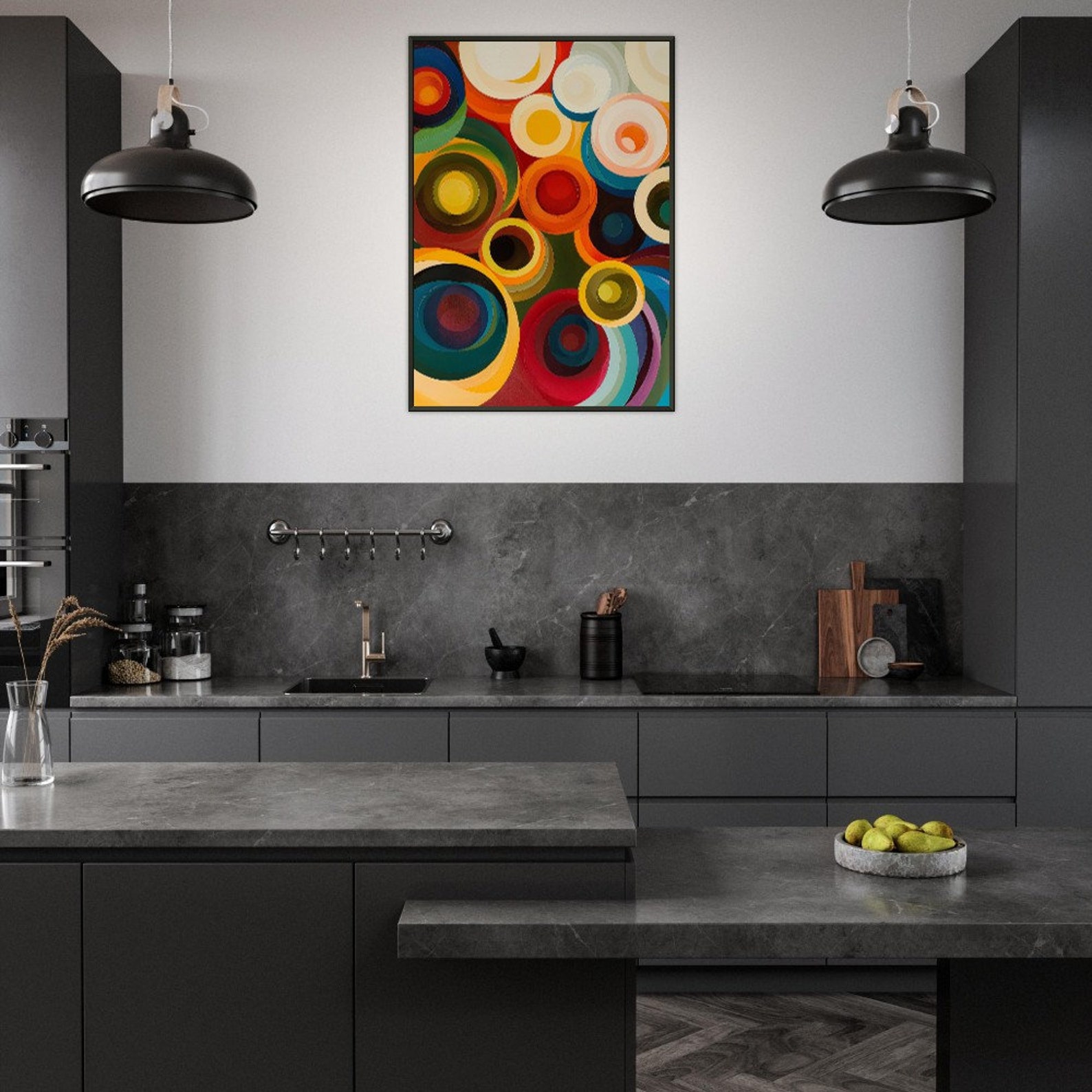 Abstract Colorful Modern Circle Shape Wall Art, Living Room Wall Decor ...