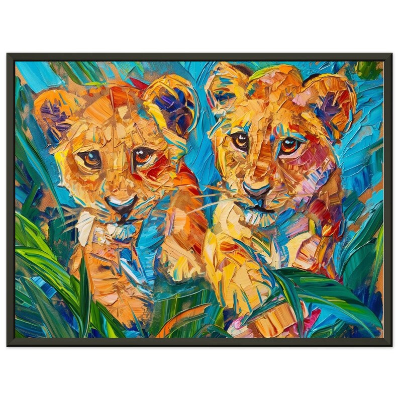 Lion Cubs Abstract Oil Painting, Colorful Cubs Wall Art, Art Modern ...