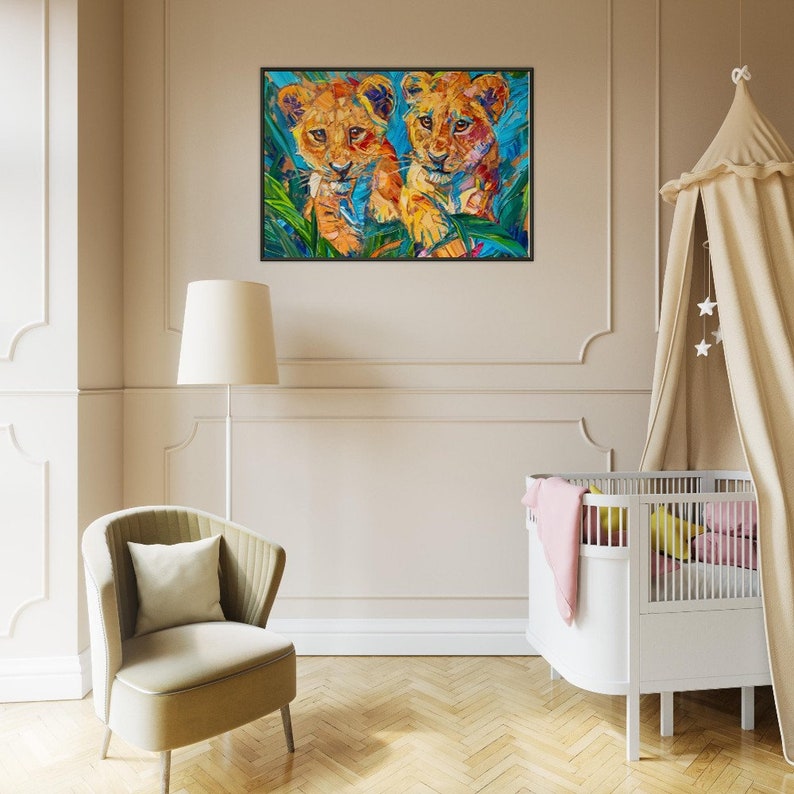 Lion Cubs Abstract Oil Painting, Colorful Cubs Wall Art, Art Modern ...