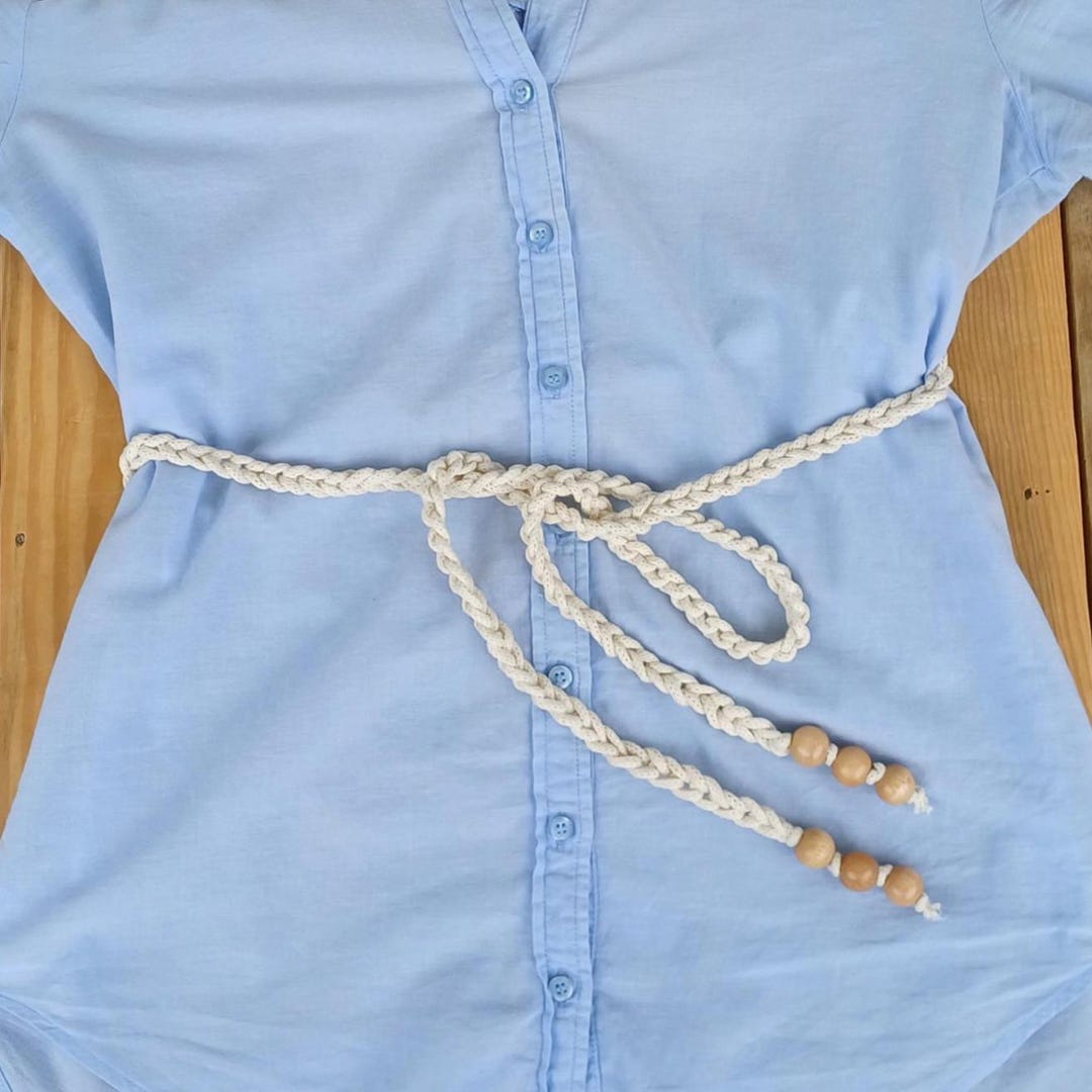 Cream Beaded Rope Belt for Dress, Thin Waist Belt, Women Braided Rope ...