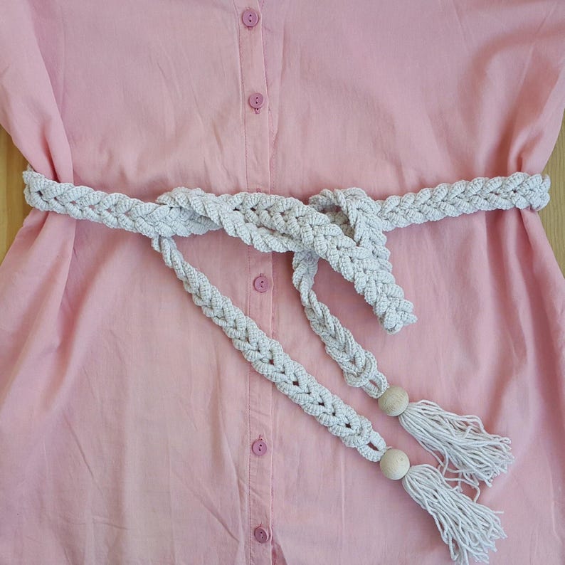 Braided Rope Belt, Beaded Tassel Woven Wrap Belts, Crochet Tie Waist ...