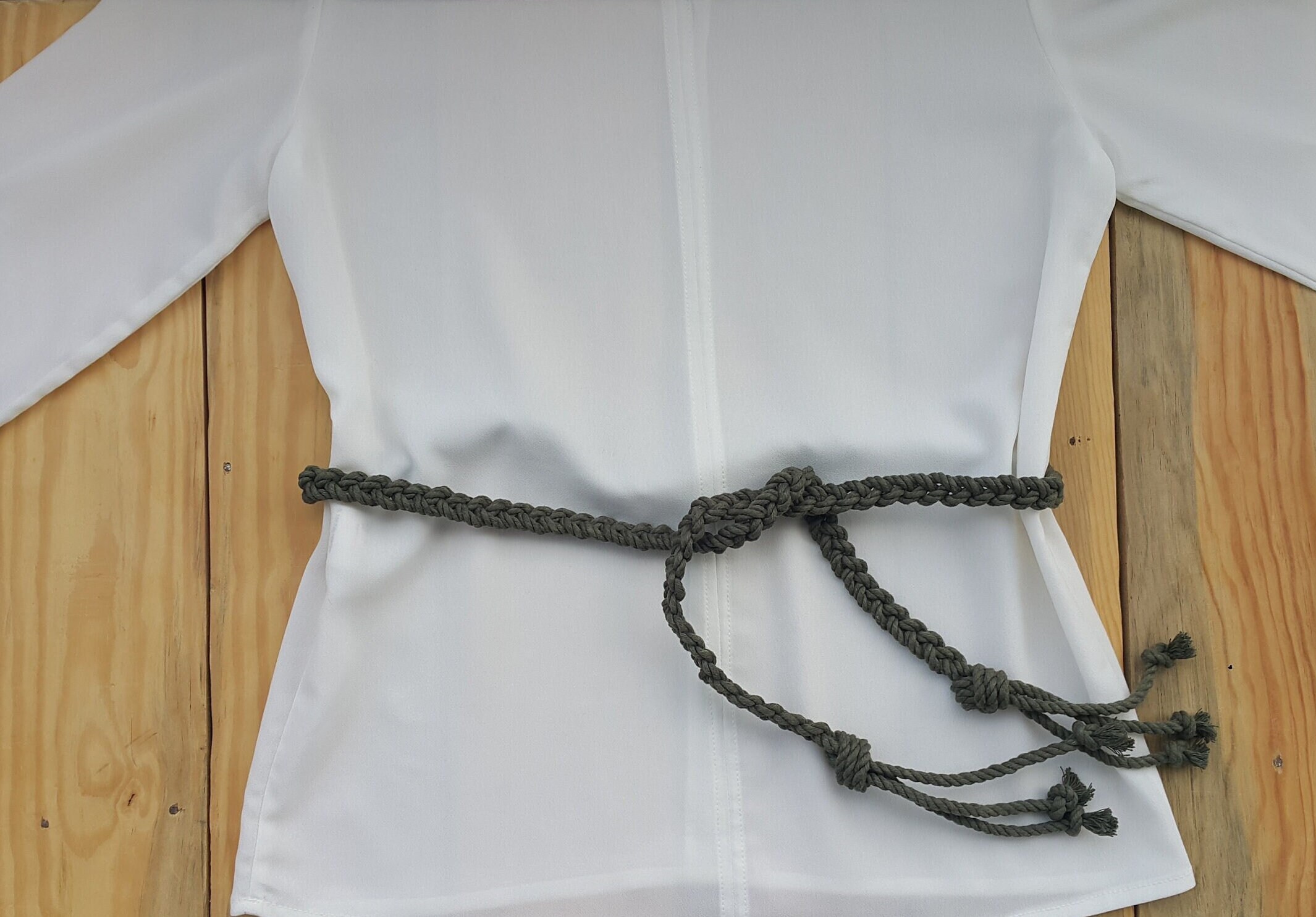 Nautical Rope Belt and Bracelet 2 in 1, Khaki Green Belt, Knot Waist ...