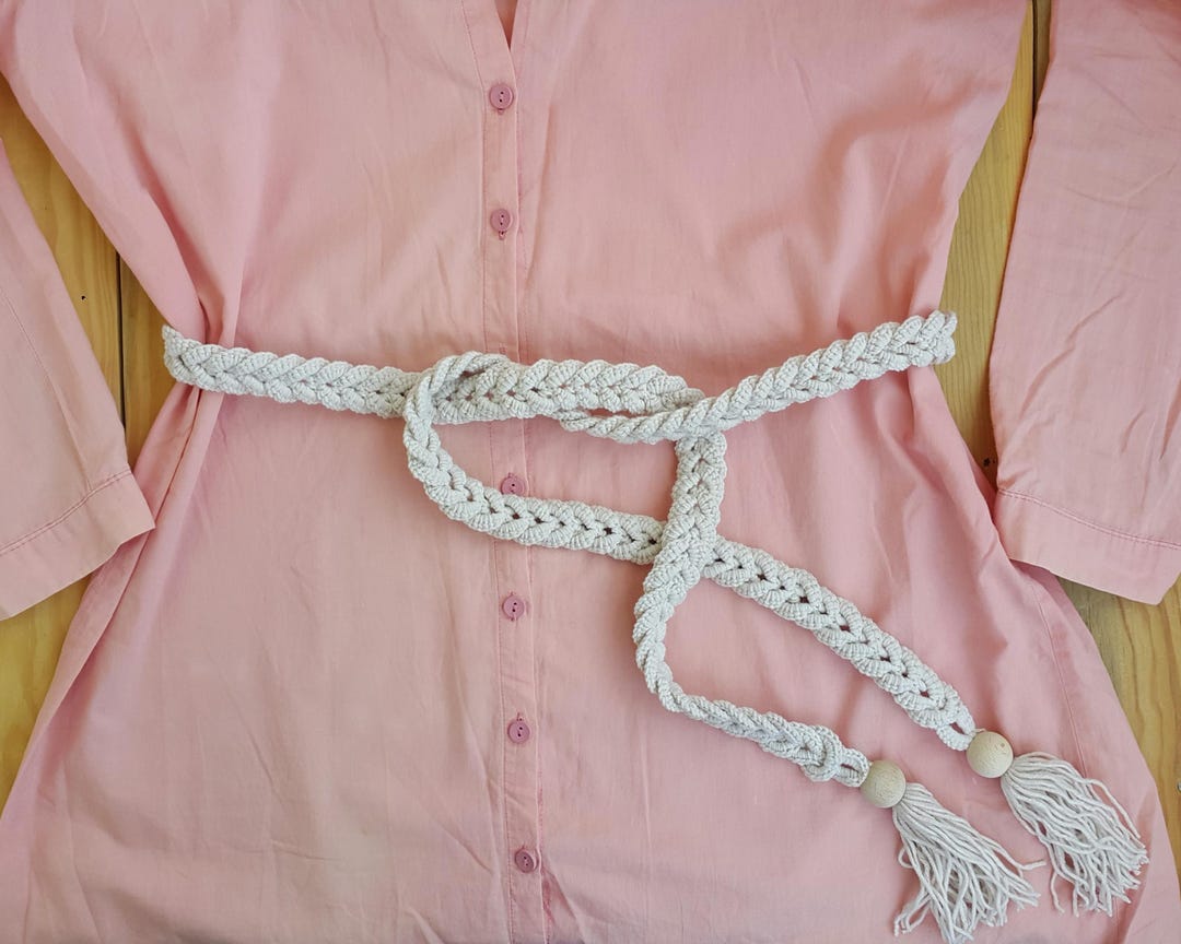 Braided Rope Belt, Beaded Tassel Woven Wrap Belts, Crochet Tie Waist ...