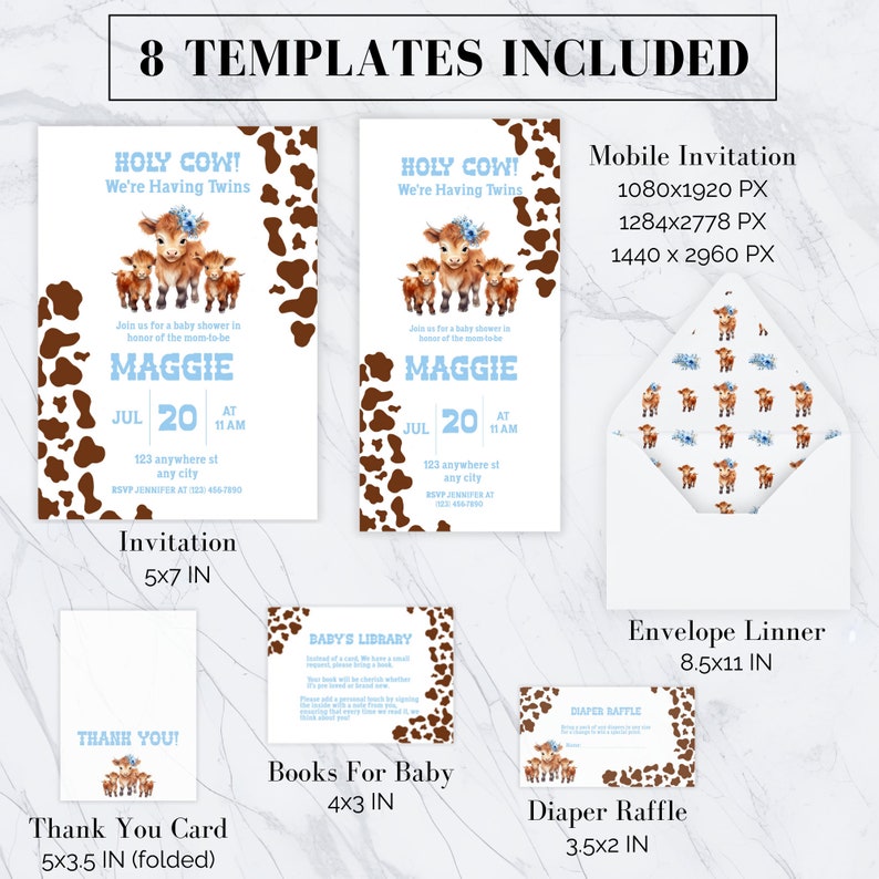 Highlander Cow Baby Shower Bundle Holy Cow Editable Template Highland ...