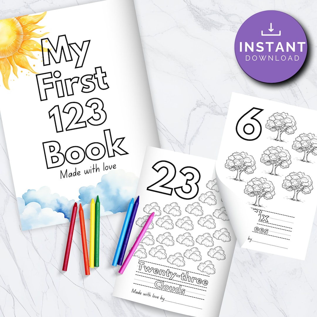 Babys First 123 Book Numbers Coloring Pages Baby Shower Game Baby's ...
