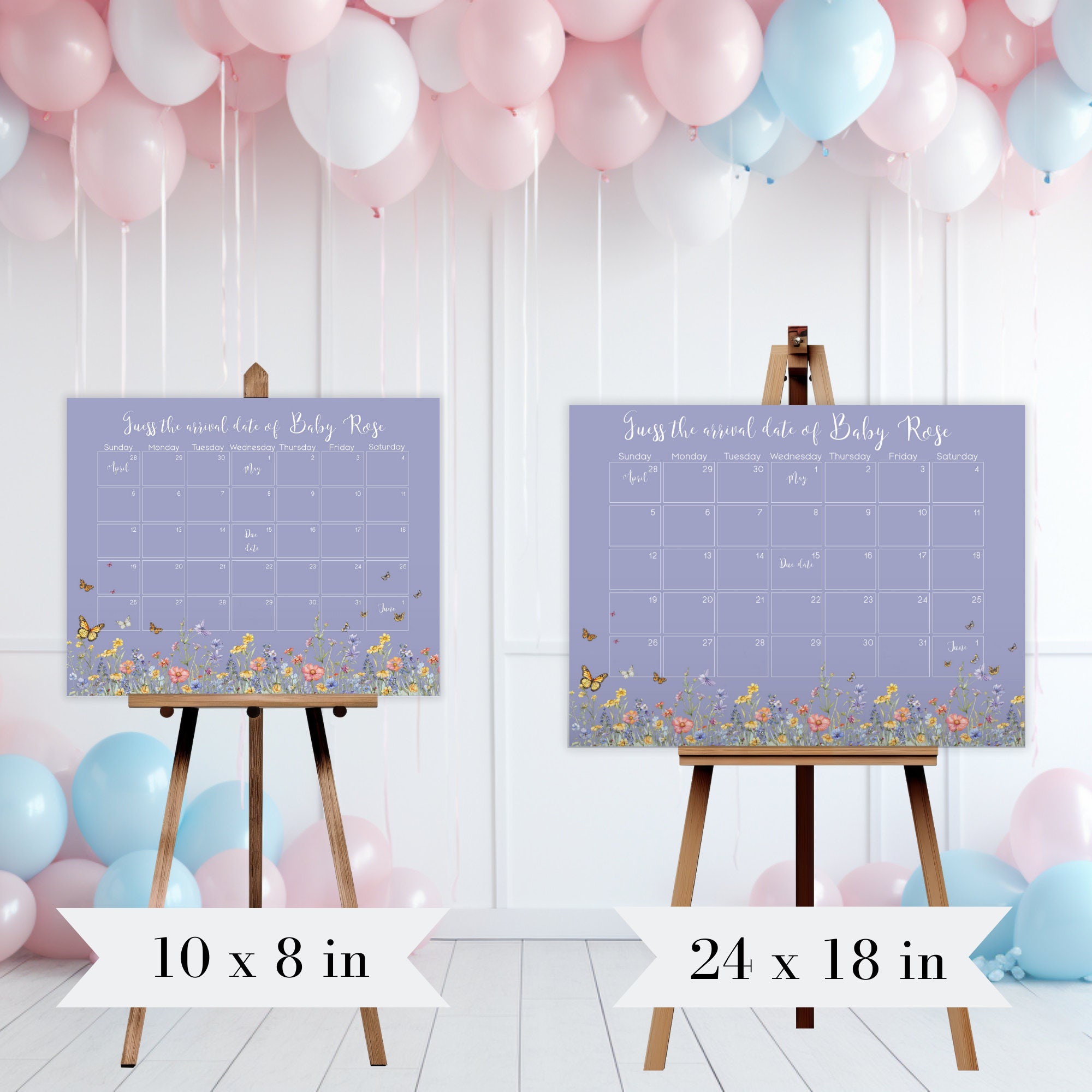 Wildflower Baby Shower Due Date Calendar Baby on Bloom Guess the Due ...