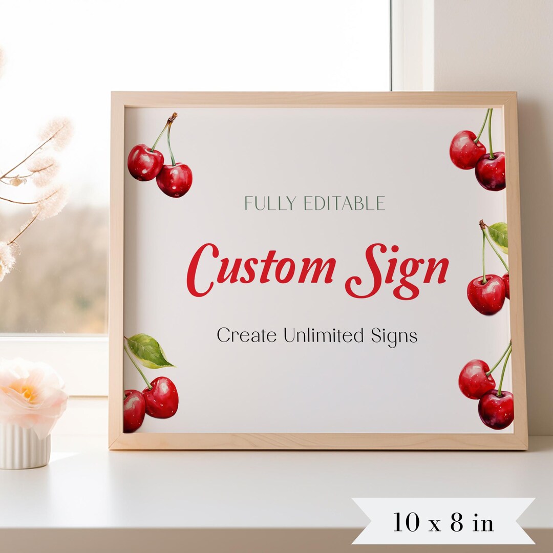 Cherry on Top Baby Shower Custom Sign Printable Cherry Party ...