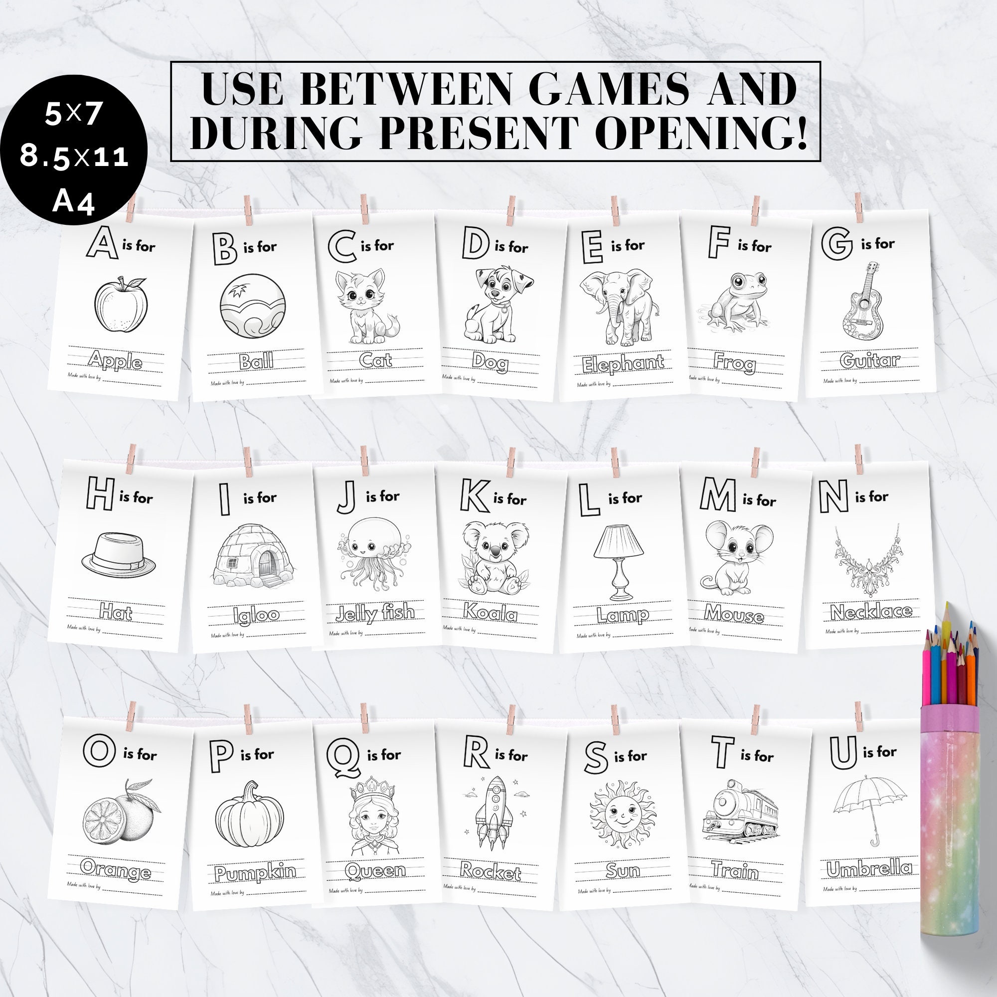 Babyshower Activity Pack Baby's First ABC, Animals and Numbers Coloring ...