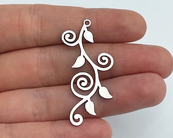 Stainless Steel Crescent Moon Lotus Charm, Steel Lotus Charm, Moon Phase Charm, Laser Cut ...