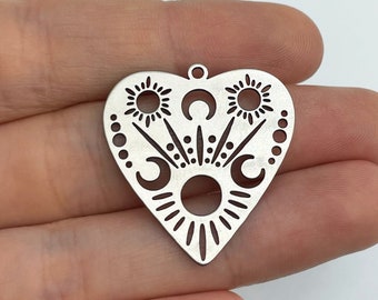 Stainless Steel Crescent Moon Lotus Charm, Steel Lotus Charm, Moon Phase Charm, Laser Cut ...