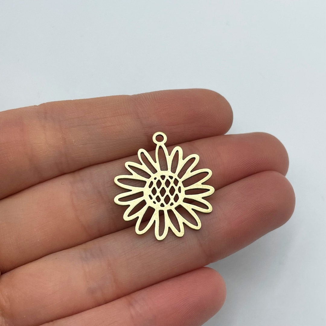 Raw Brass Sunflower Earring Charm, Filigree Sunflower Pendant Charm ...