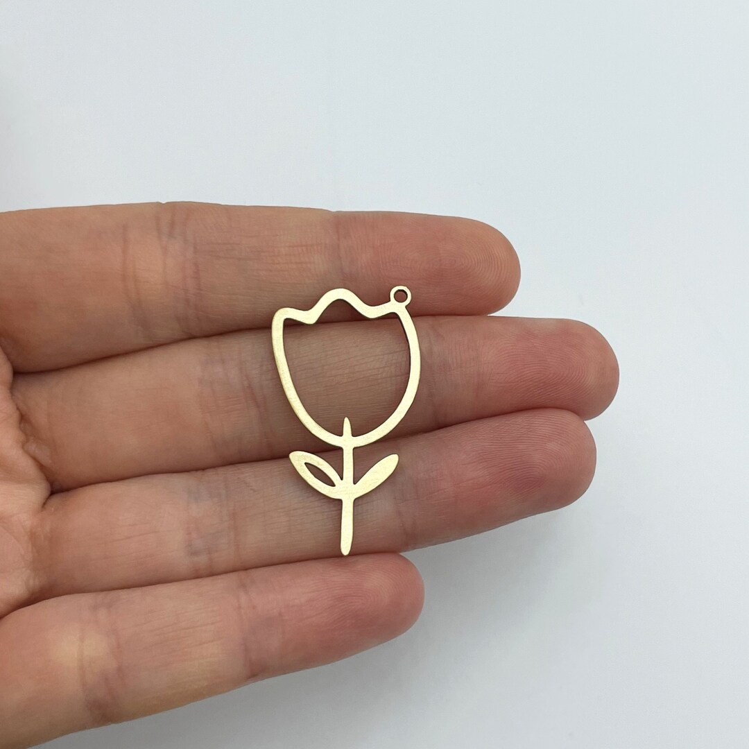 6pcs Brass Flower Charm, Open Back Bezel Abstract Flower Charms Pressed ...
