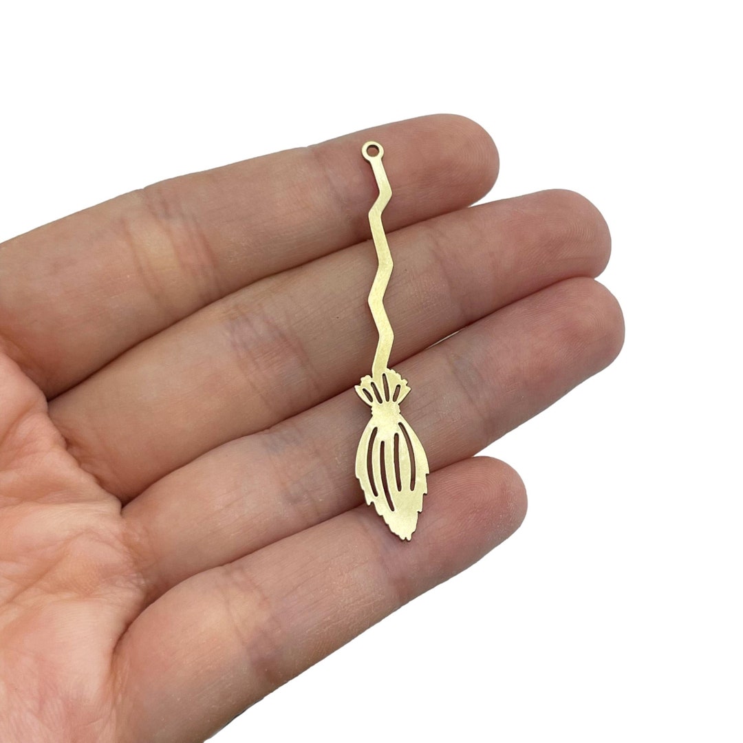 9x53mm Raw Brass Witch Broomstick Charm, Witch's Broom Besom Wiccan ...