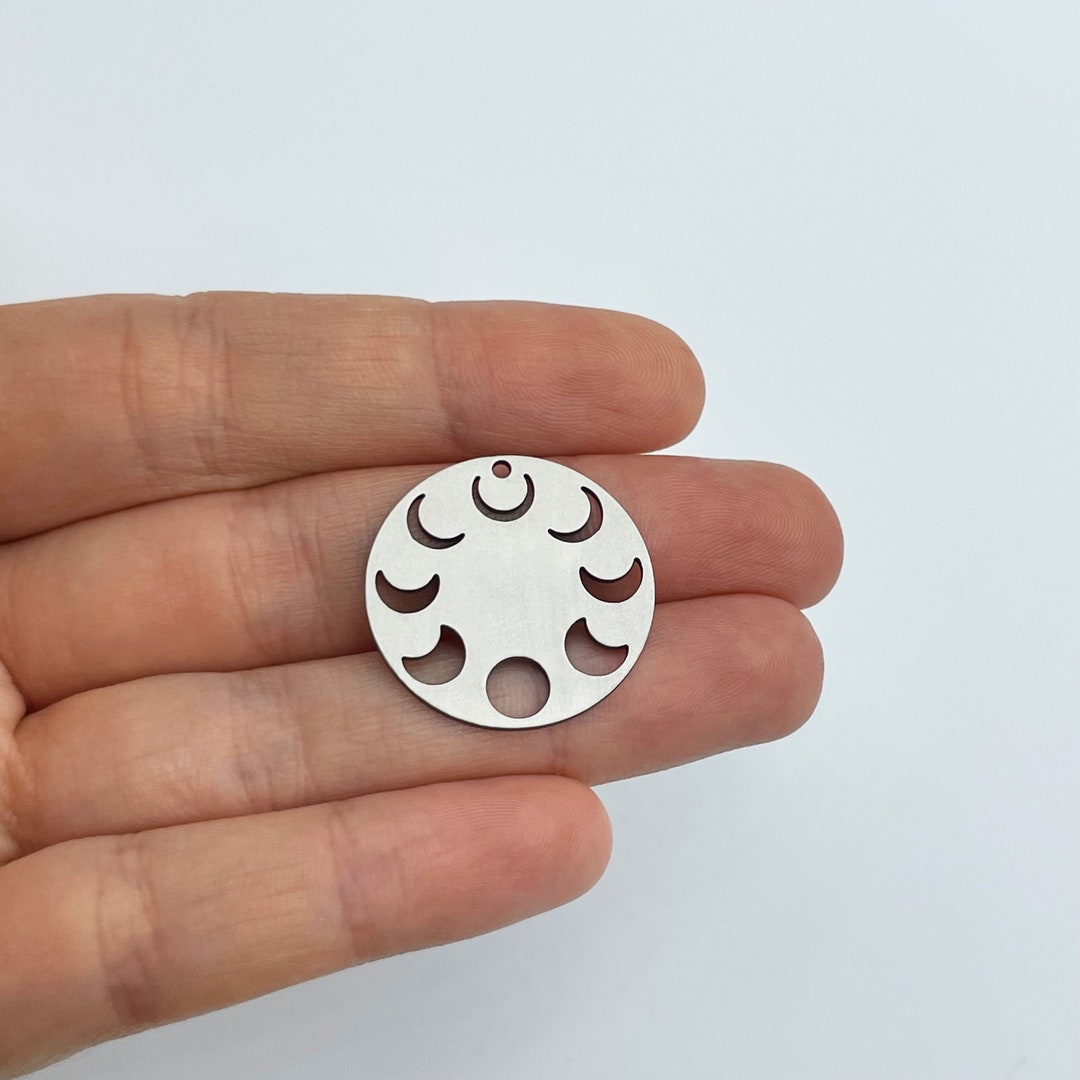 6x Stainless Steel Moon Phases Charm, Round Shape Moon Phases Earrings ...