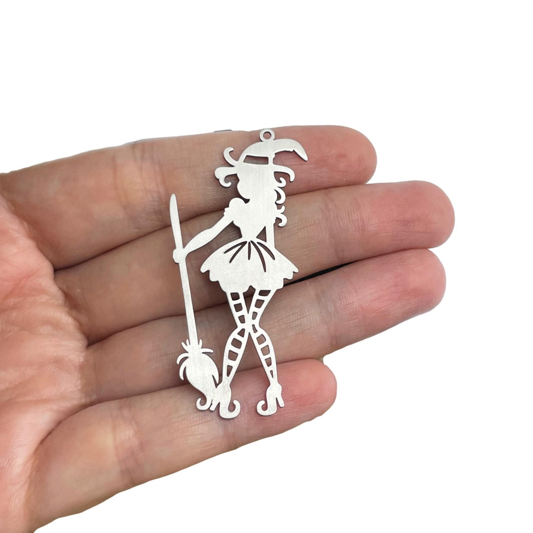 26x56mm Stainless Steel Witch Charm, Laser Cut Steel Charms, Witch ...