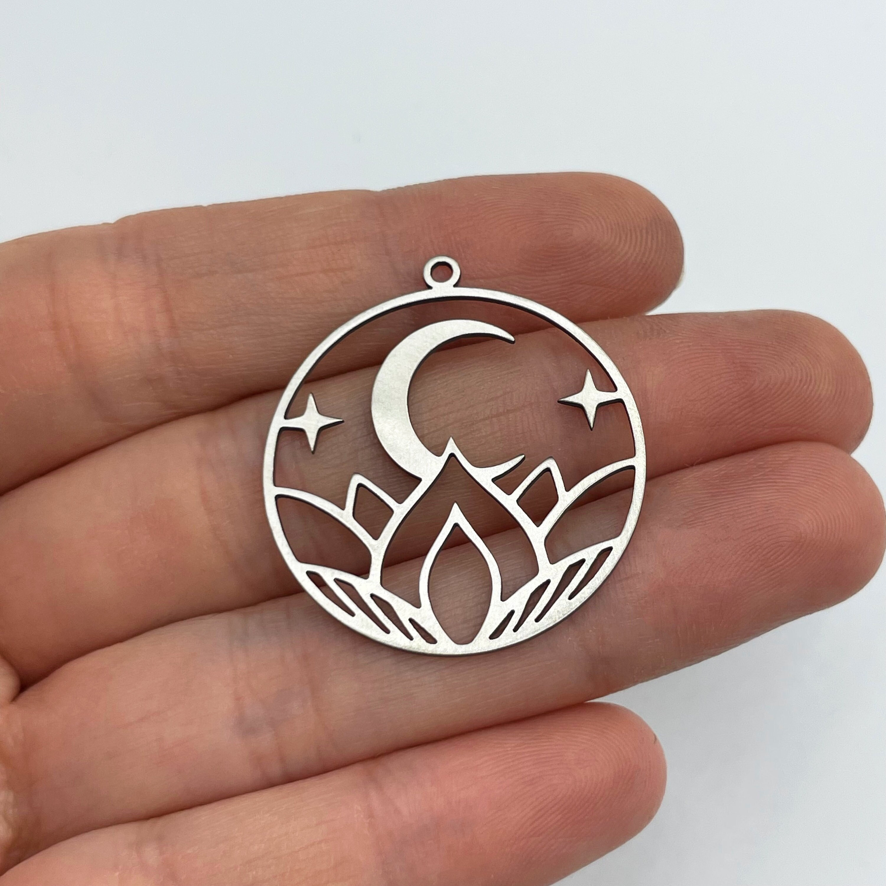 Stainless Steel Round Crescent Lotus Charm Lotus Charm - Etsy