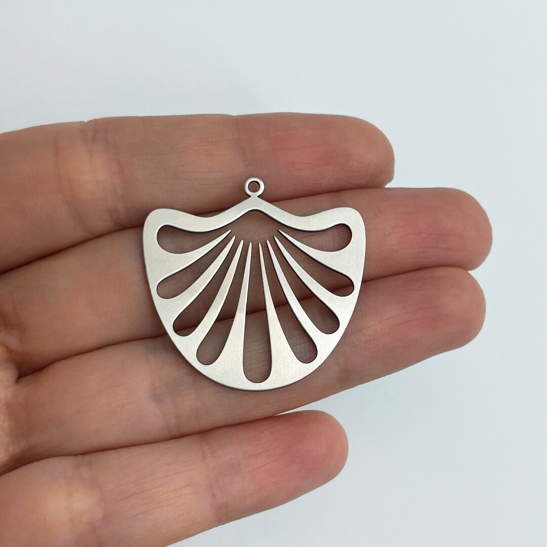 Stainless Steel Fan Charm, Fan Shaped Charm Pendant, Steel Fan Earrings ...