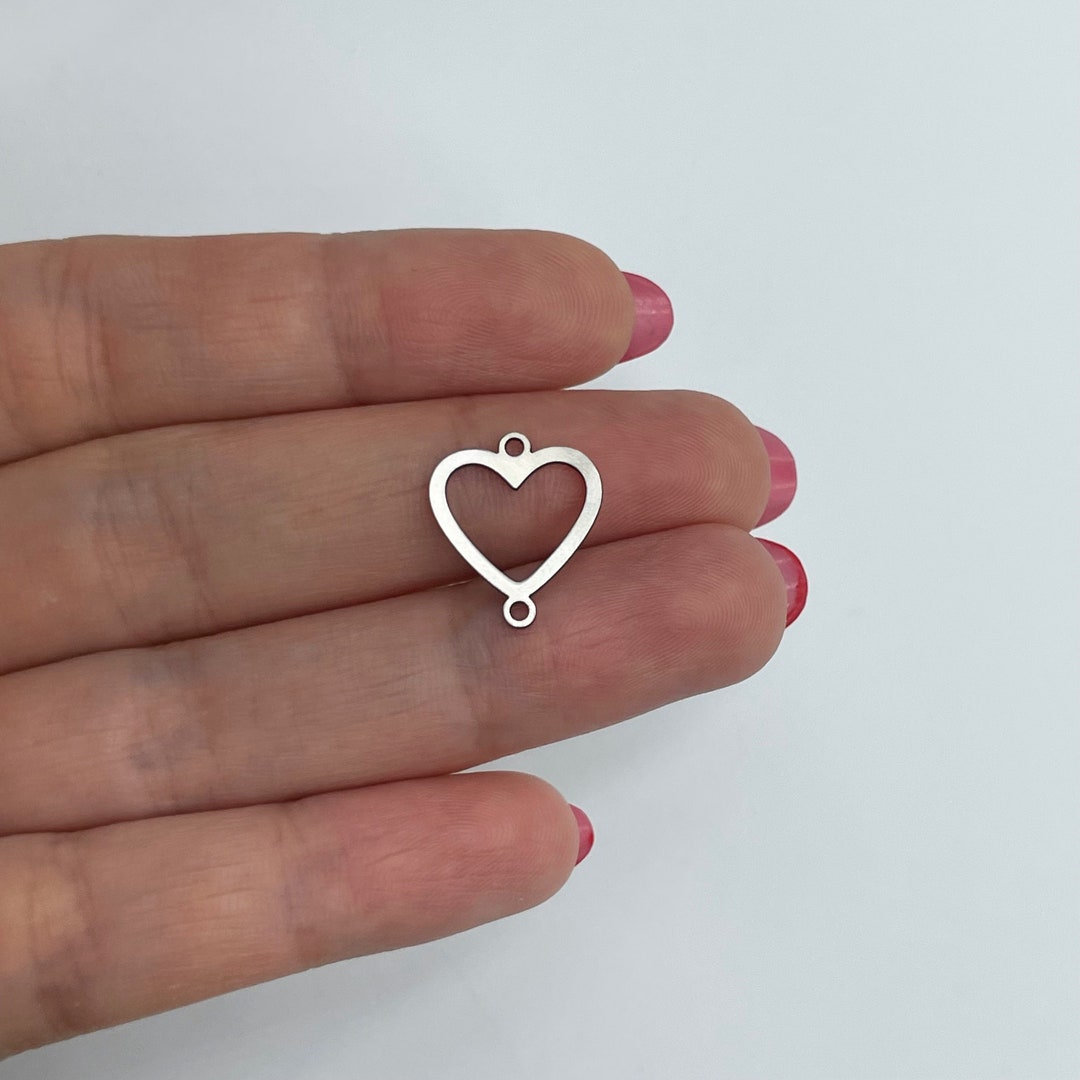 10pcs Stainless Steel Heart Connector, Steel Heart Charm Pendant ...