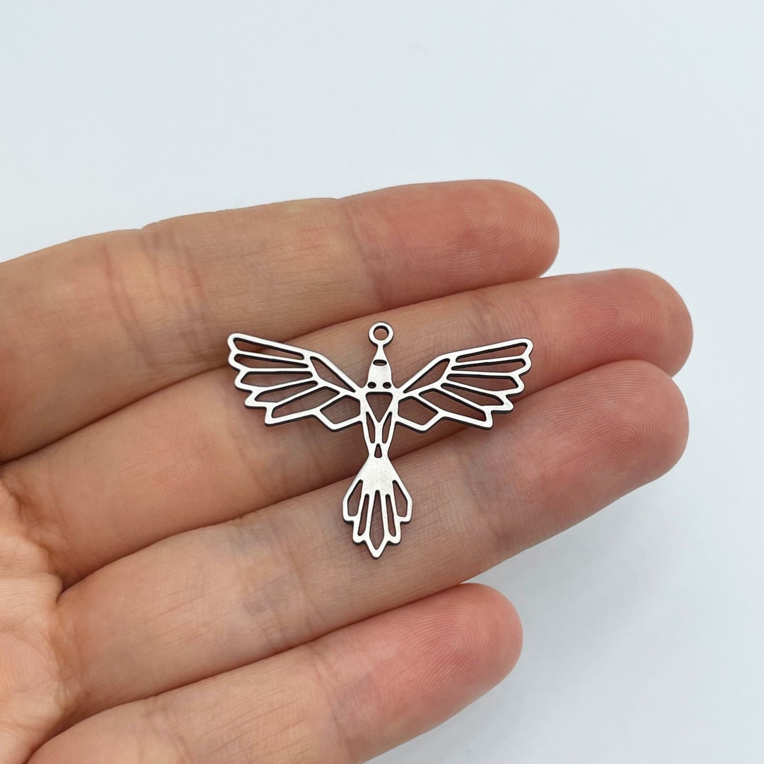 Stainless Steel Bird Charm, Phoenix Charm Pendant, Origami Bird Charm ...