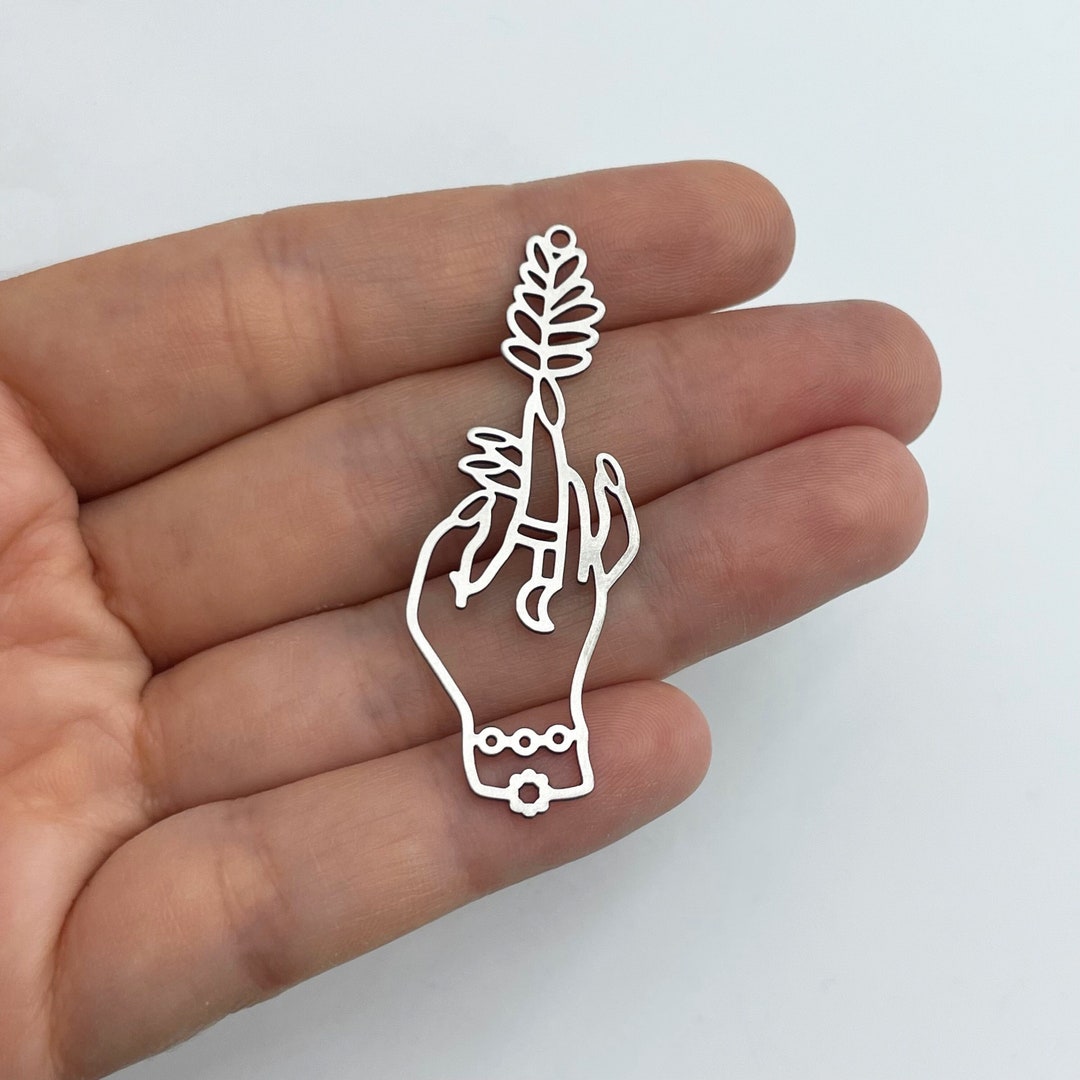 Stainless Steel Hand Charm, Hand Holding Flower Charm, Hand Charm ...