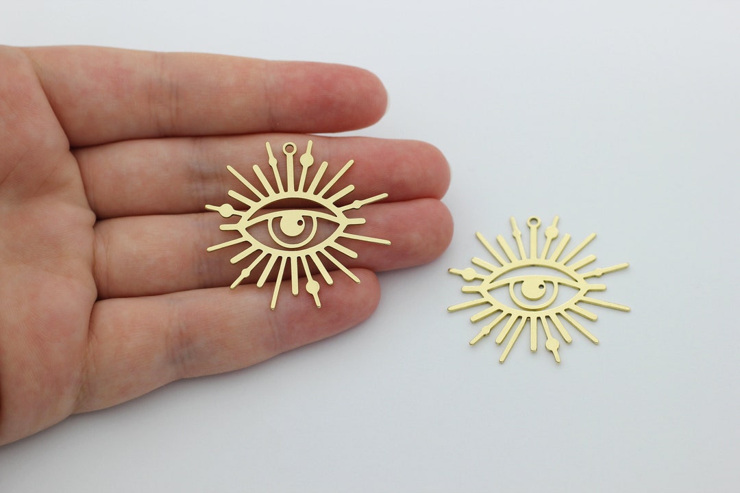 Laser Cut Brass Eye Sun Charm, Large Sunburst Eye Charm, Brass Charms ...