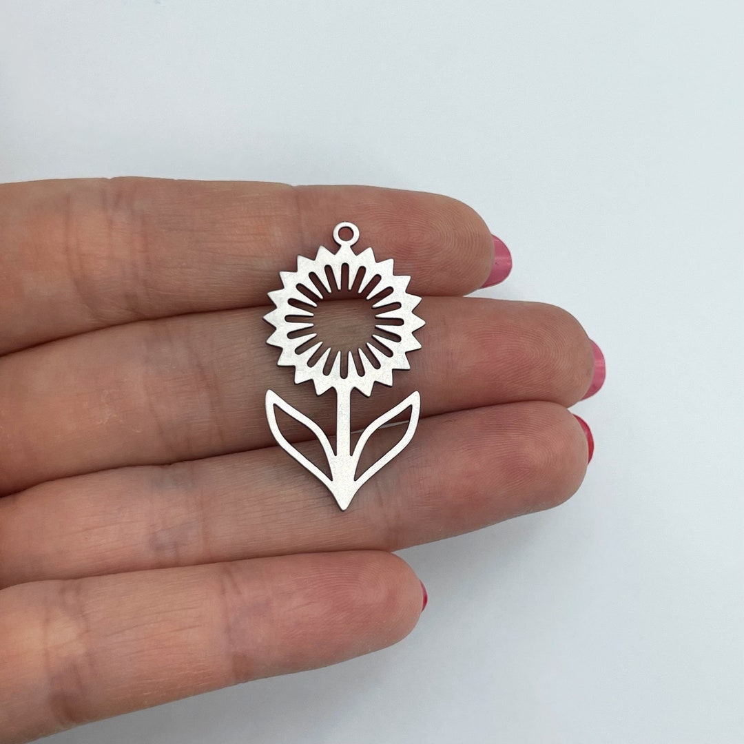 Stainless Steel Flower Charm, Steel Earring Charms Findings, Sunflower ...