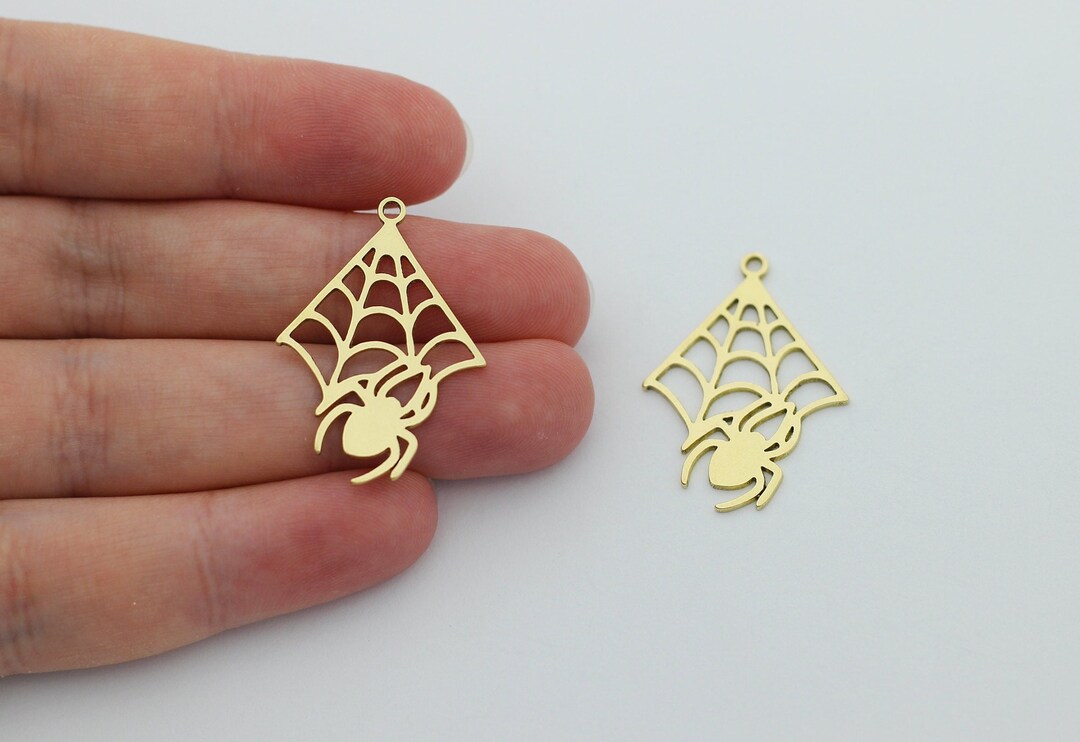 Raw Brass Spider Web Charm, Halloween Charms, Laser Cut Brass Charms ...