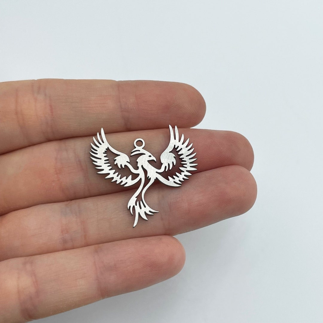 Stainless Steel Phoenix Charm Pendant, Steel Bird Charm, Steel Charms ...