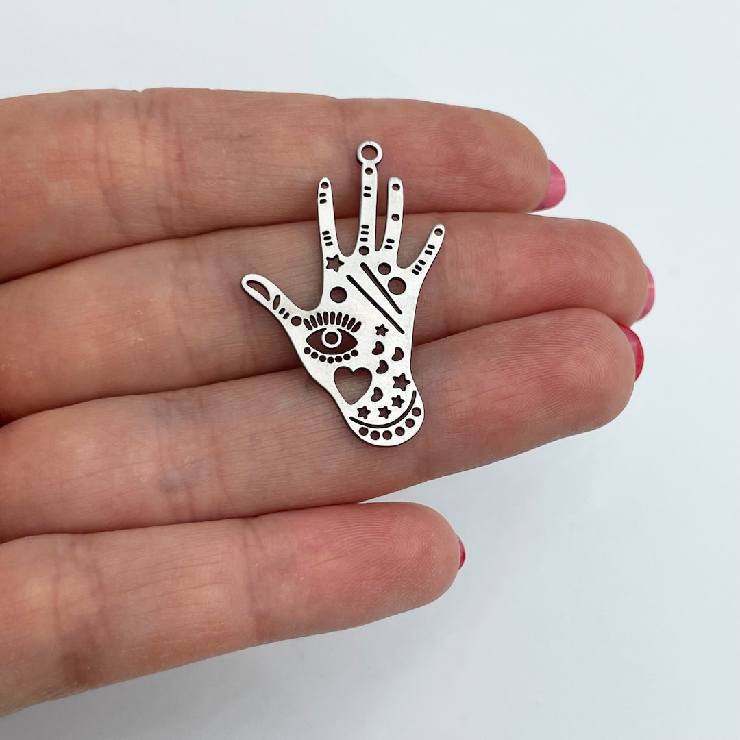 Stainless Steel Hand Charm, Third Eye Hand Pendant, Steel Hamsa Charm ...