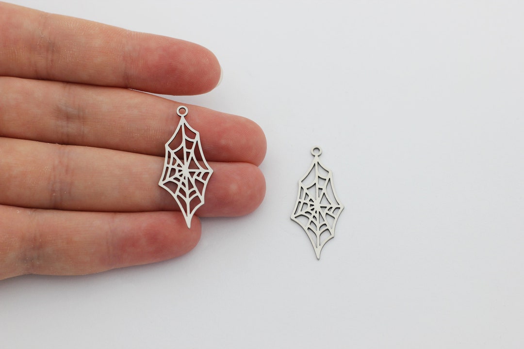 14x32mm Stainless Steel Spider Web Charm, Halloween Pendant, Laser Cut ...