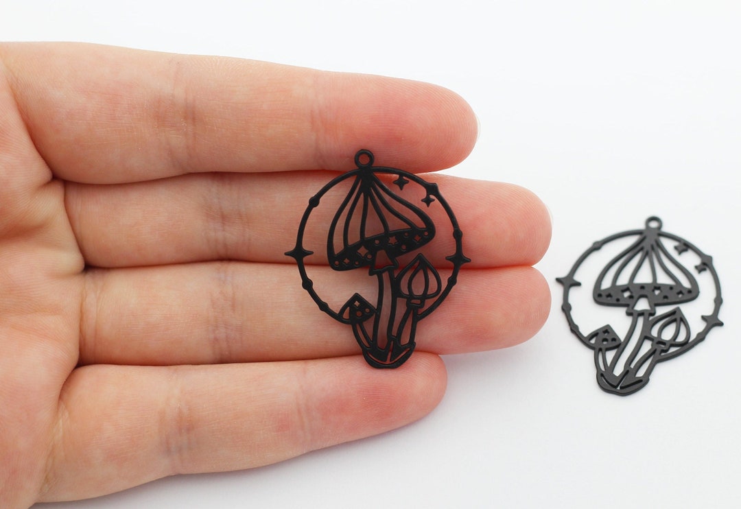 Black Mushroom Charm, Celestial Mushroom Charm, DIY Jewelry Making ...