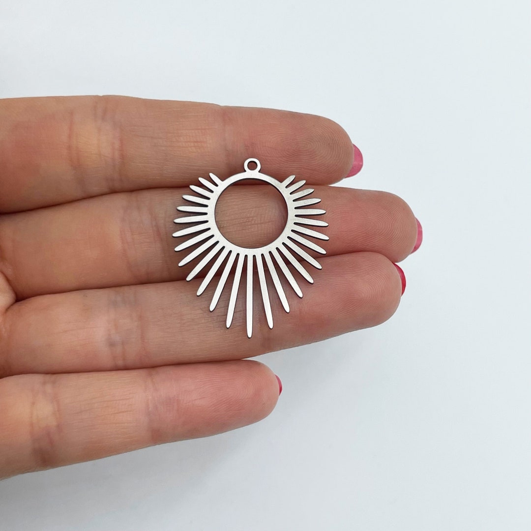 Stainless Steel Sun Charm, Laser Cut Steel Earring Charms, Sunshine ...