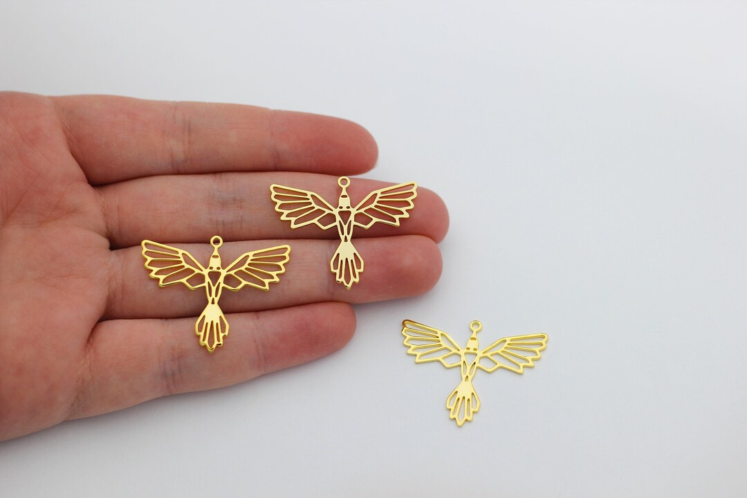 24k Gold Plated Bird Charm, Phoenix Charm Pendant, Origami Bird Charm ...