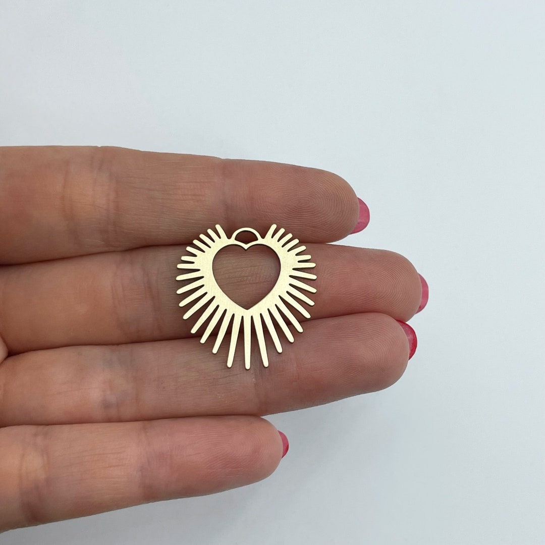 Raw Brass Heart Charm, Brass Heart Sun Charms, Brass Pendants for ...