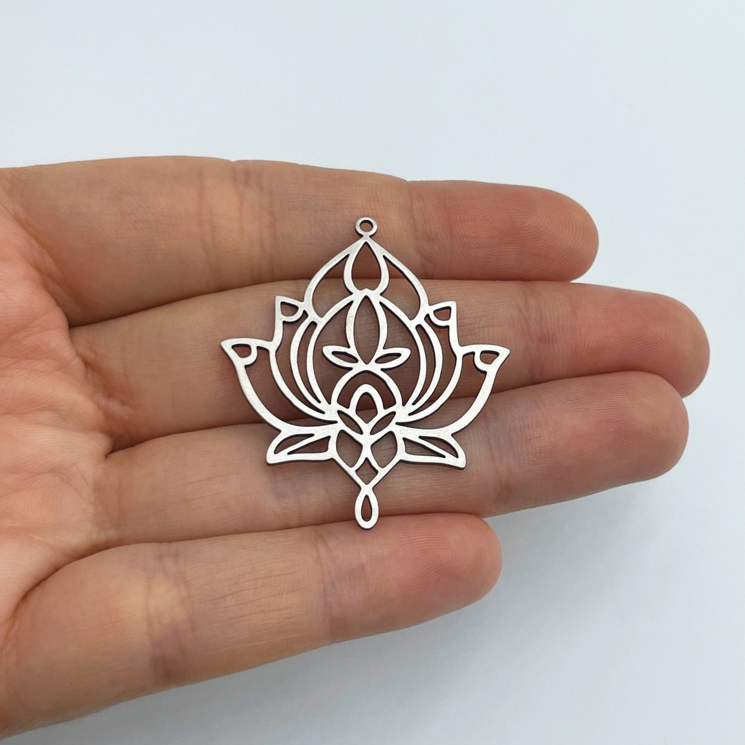 Stainless Steel Lotus Charm, Steel Flower Charm, Surgical Steel ...