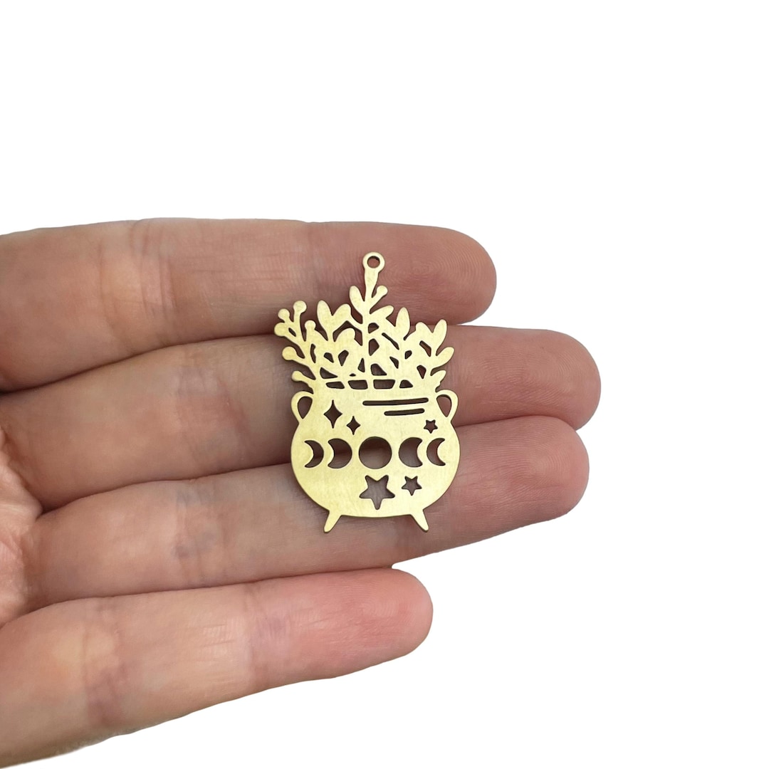 Raw Brass Witch's Cauldron Charm, Laser Cut Brass Charms, Jewelry ...