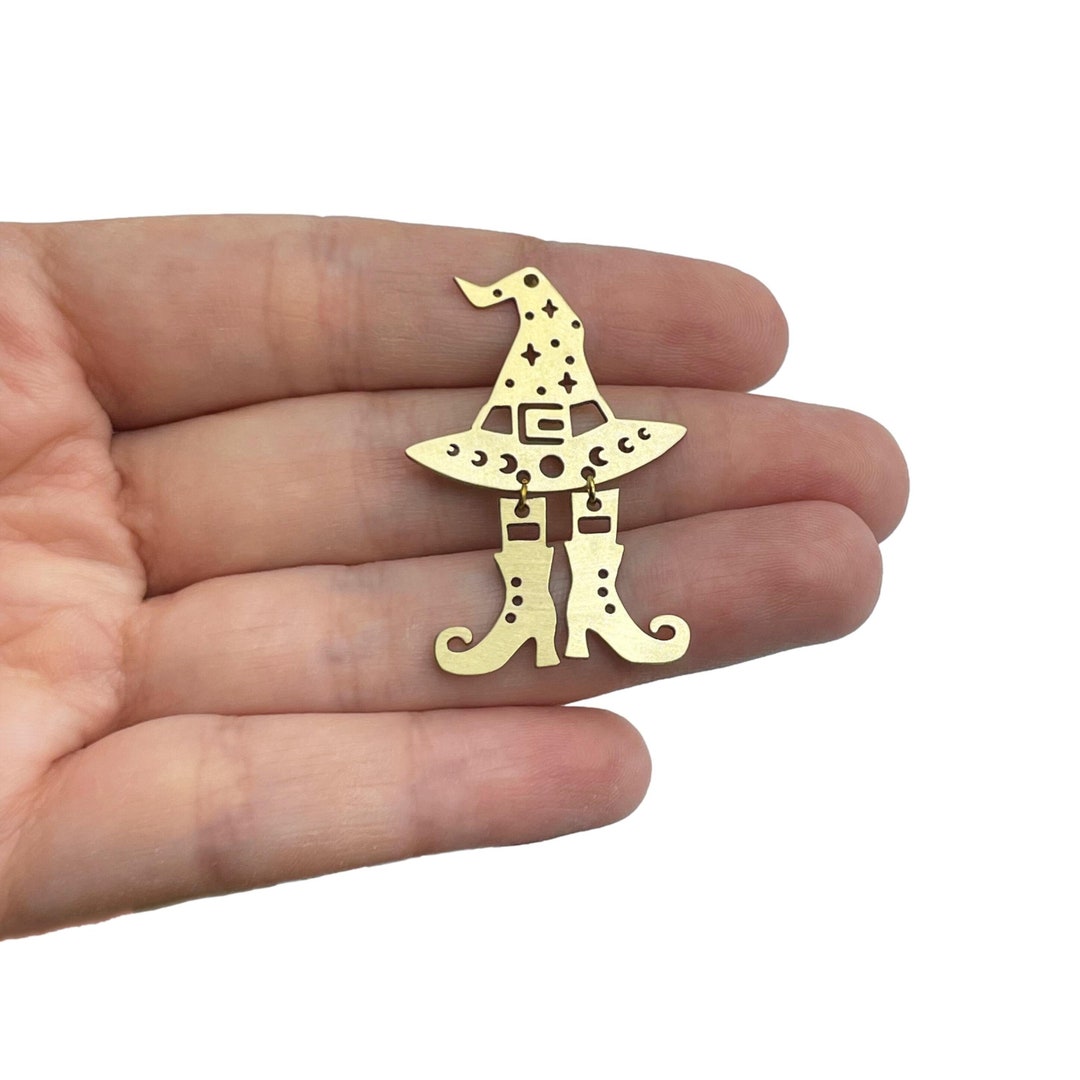 27x40mm Brass Witch Hat and Boots Charm, Halloween Charms, Brass Charms ...