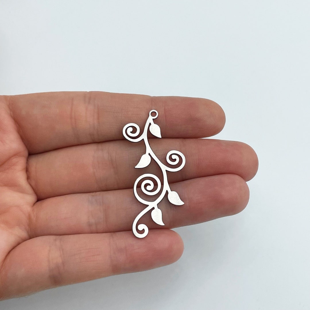 6x Stainless Steel Leaf Charm, Steel Branch Charm, Steel Earring Charms ...