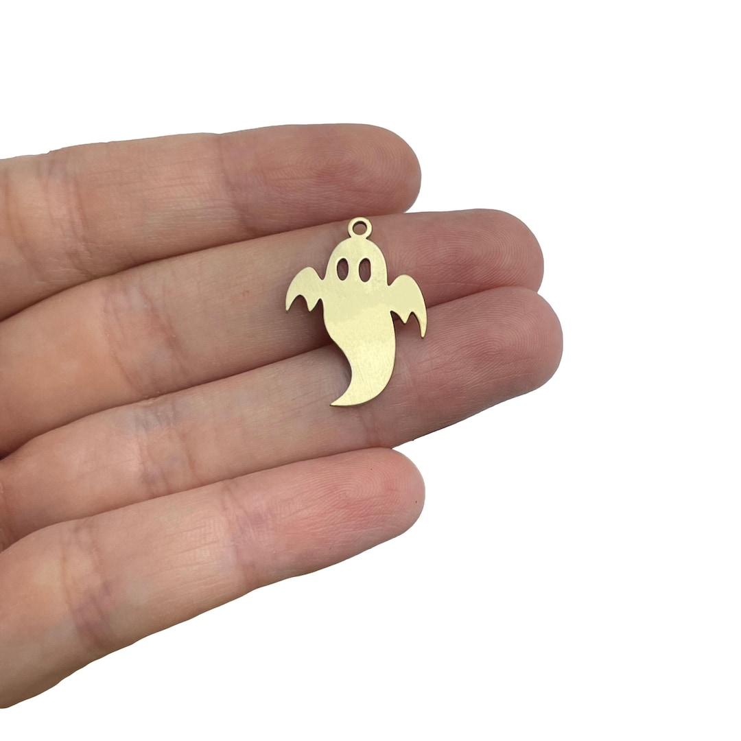 6pcs Raw Brass Ghost Charm, Cute Ghost Pendant, Little Haunts Halloween ...