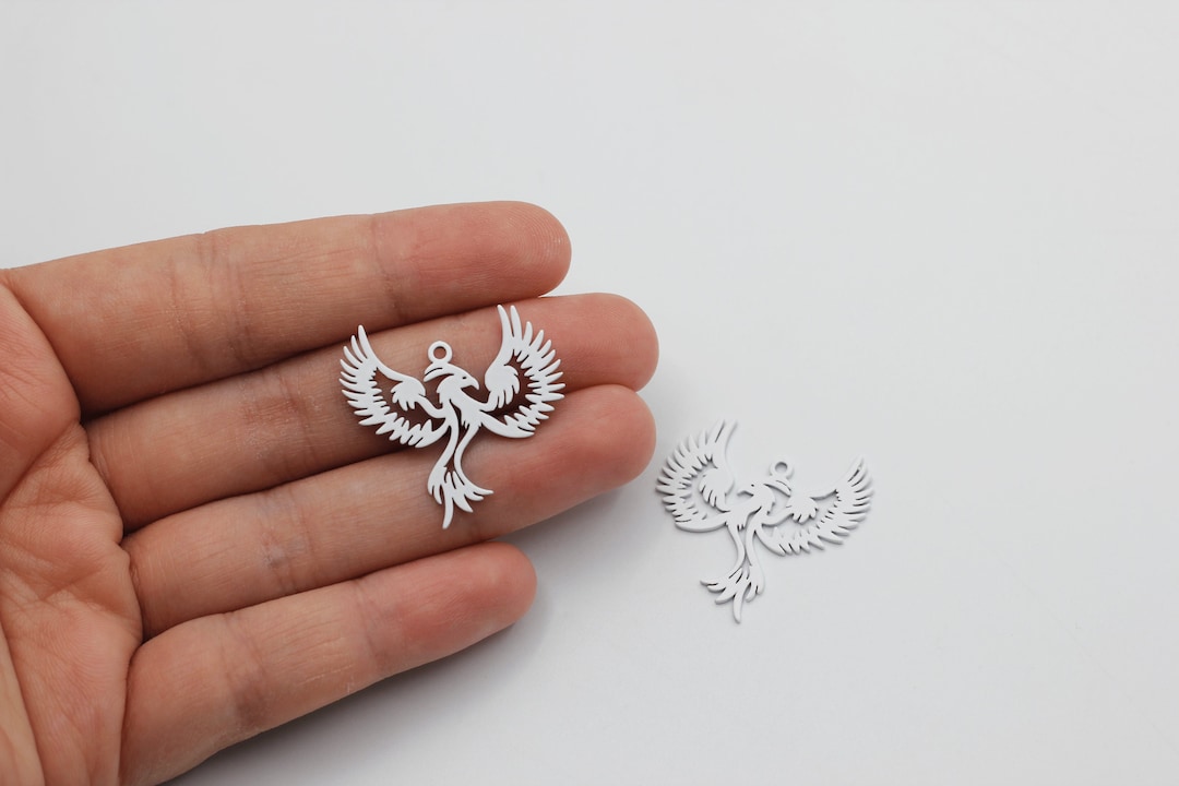 29x30mm White Painted Bird Charm, Phoenix Charm Pendant, Painted Brass ...