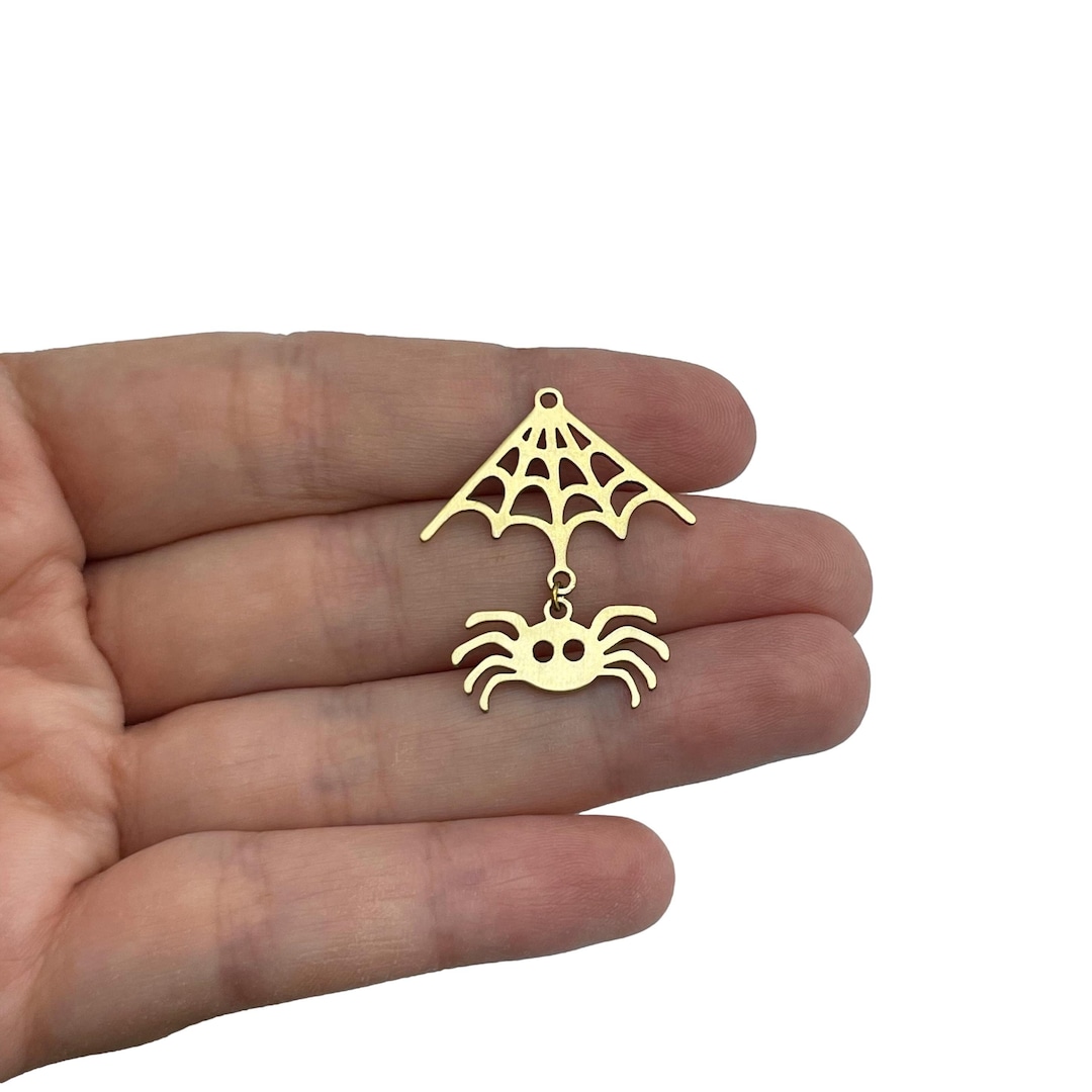 26x32mm Brass Spider Charm, Spider Web Charm Pendant, Halloween Charms ...