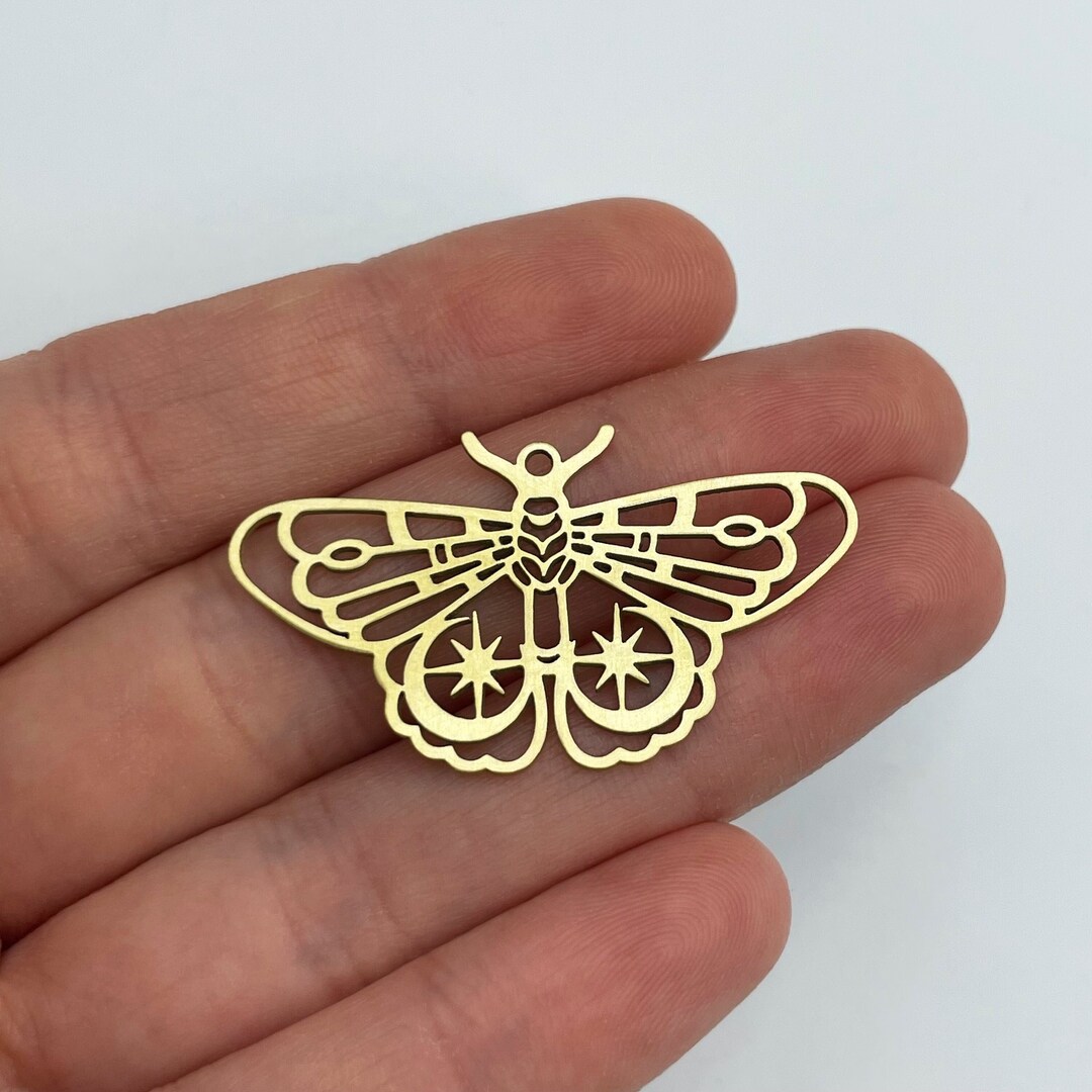 Raw Brass Moth Charm, Lunar Moth Pendant, Butterfly Charm Pendant ...