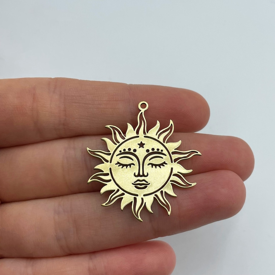 Raw Brass Sun Charm, Sun Face Charm, Sun Pendant, Laser Cut Brass Sun ...