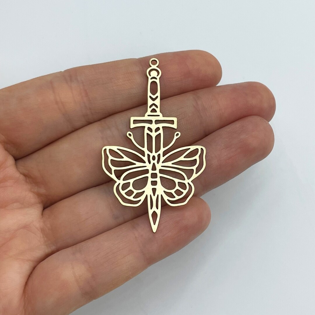 Raw Brass Sword Charm, Sword With Moth Charm Pendant, Brass Knife Charm ...