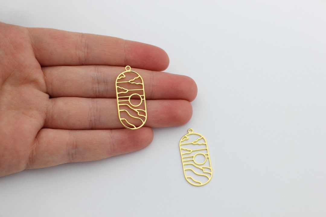 24k Gold Plated Laser Cut Oval Charm, Brass Sun and Clouds Charm, Gold ...