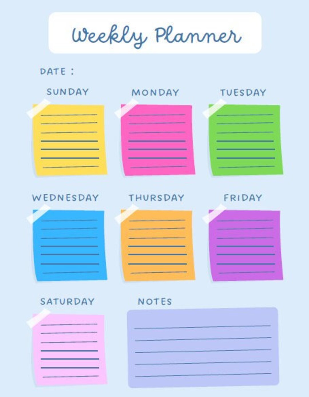 Weekly Planner - Sticky Note Design - Etsy