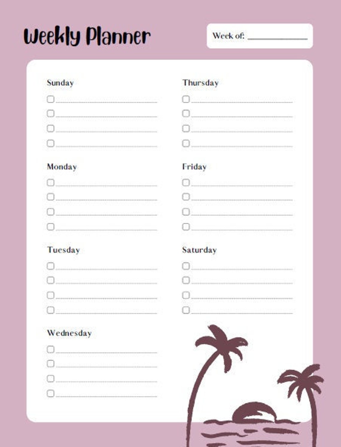 Purple Beach Weekly Planner - Digital Download - Etsy