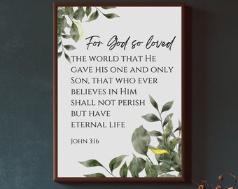 John 3:16 for God so Loved the World Bible Verse Wall Art Printable ...
